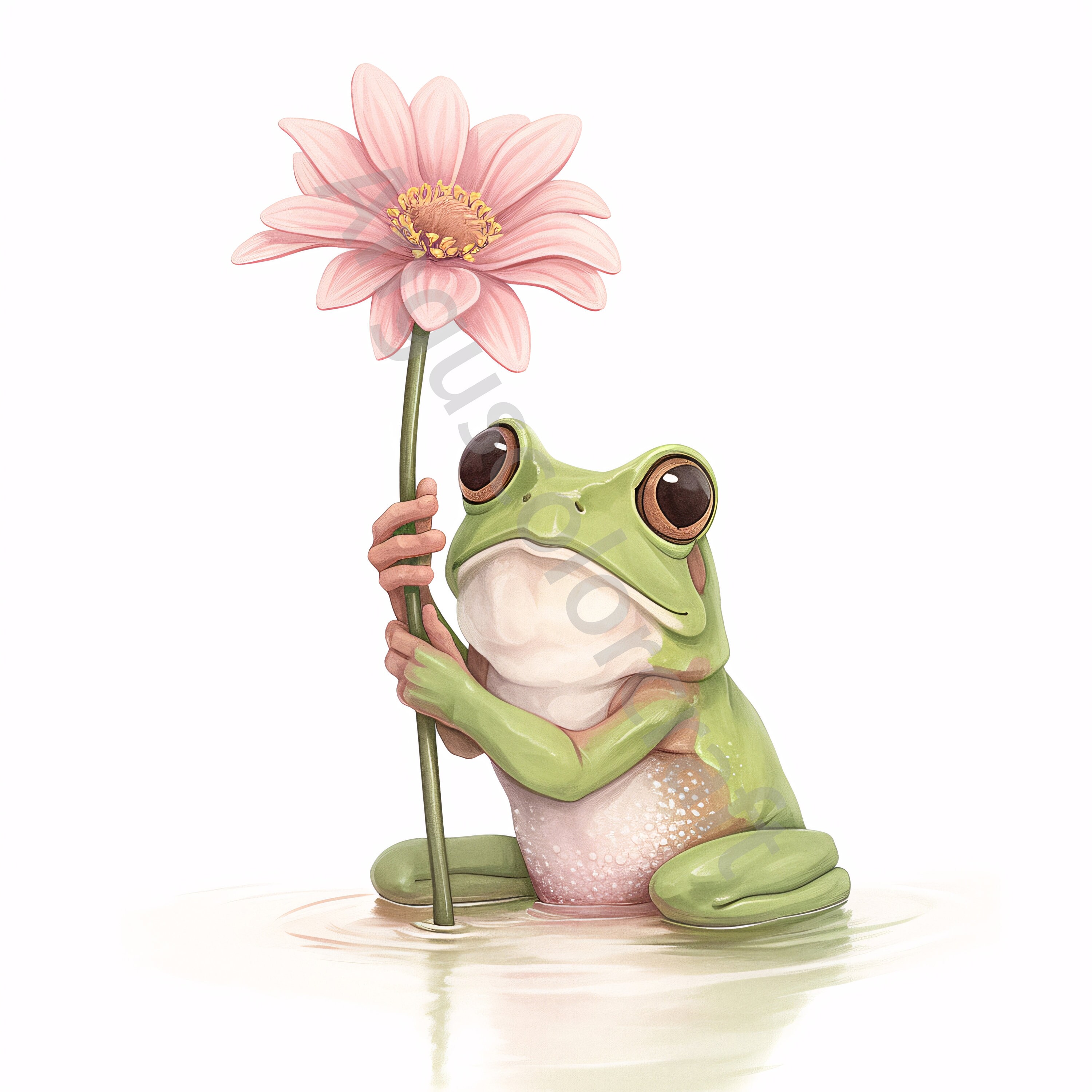 12 Green Frog With Flower Clipart, Toad Clipart, Printable Watercolor ...