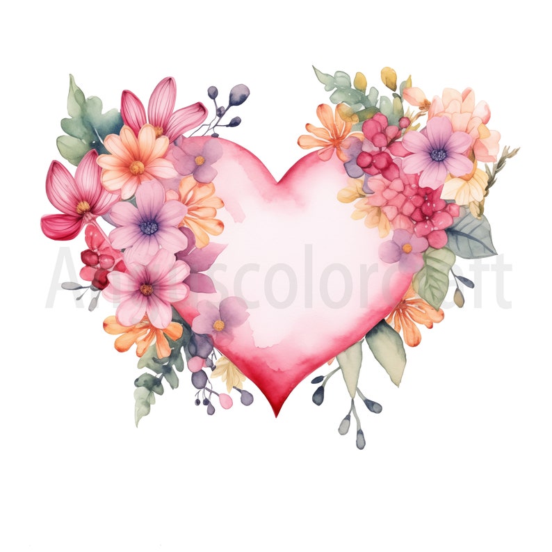 Hearts and Flowers Clipart, Valentine's Day Card, Love, 18 High Quality ...