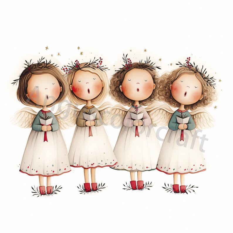 Little Angels Singing Christmas Carols Clipart Bundle, 10 High Res ...