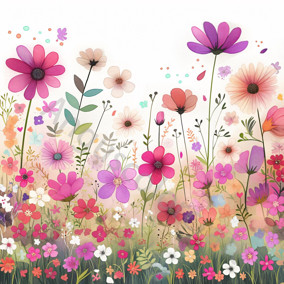 Quirky Meadow Flowers Clip Art Bundle 10 High Res Watercolor Jpgs ...