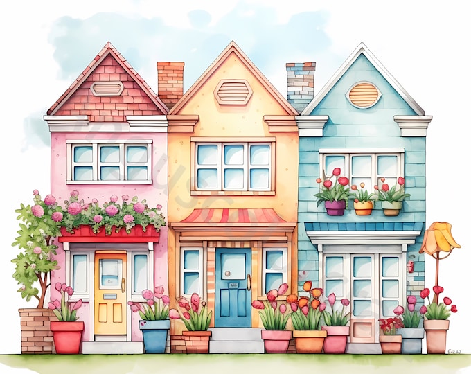 Whimsical Sweet as Candy Cottage Clipart Bundle 15 High Res Watercolor Jpgs for Junk Journaling ...