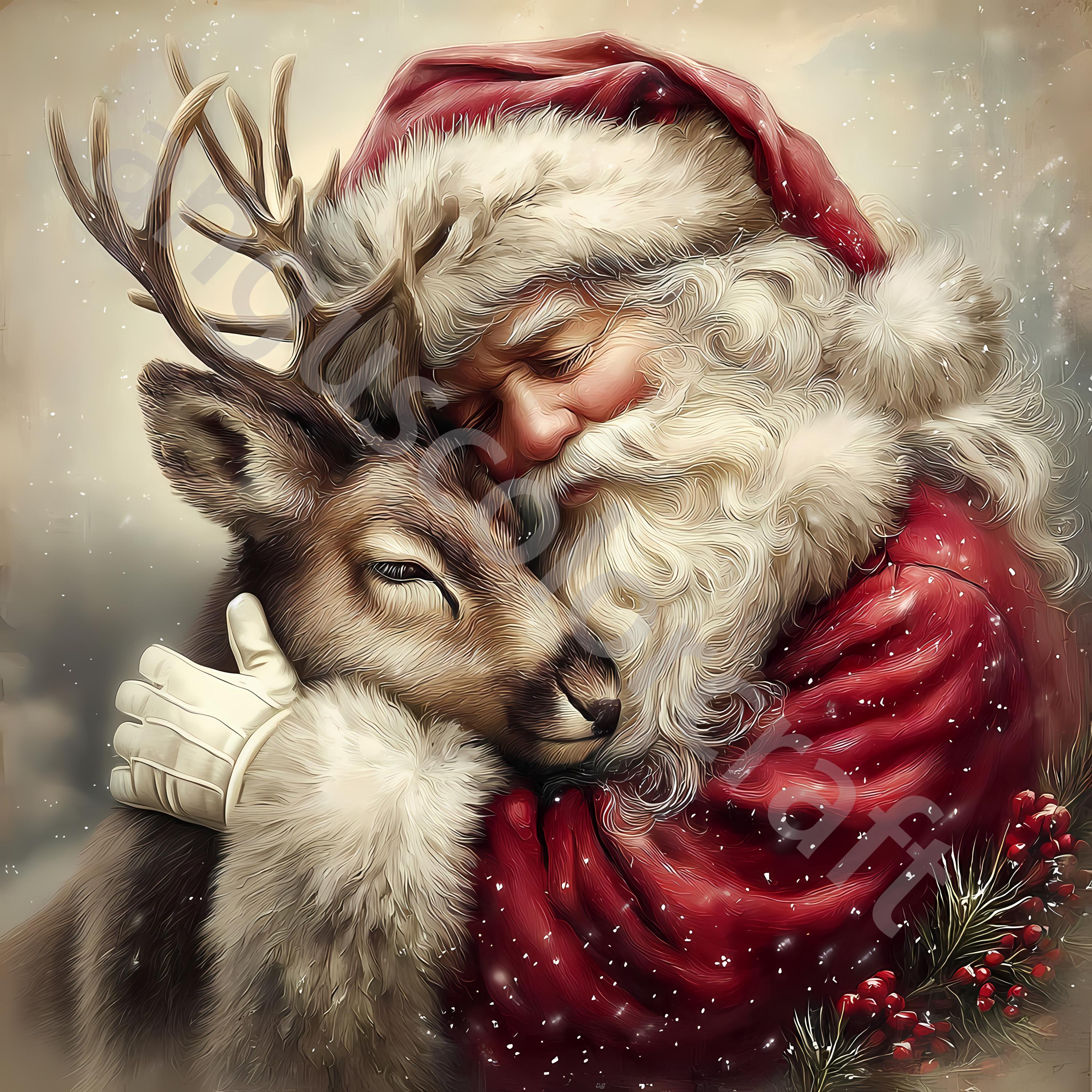 10 Christmas Santa and Reindeer Clip Art, Watercolor Clipart JPG, Junk ...