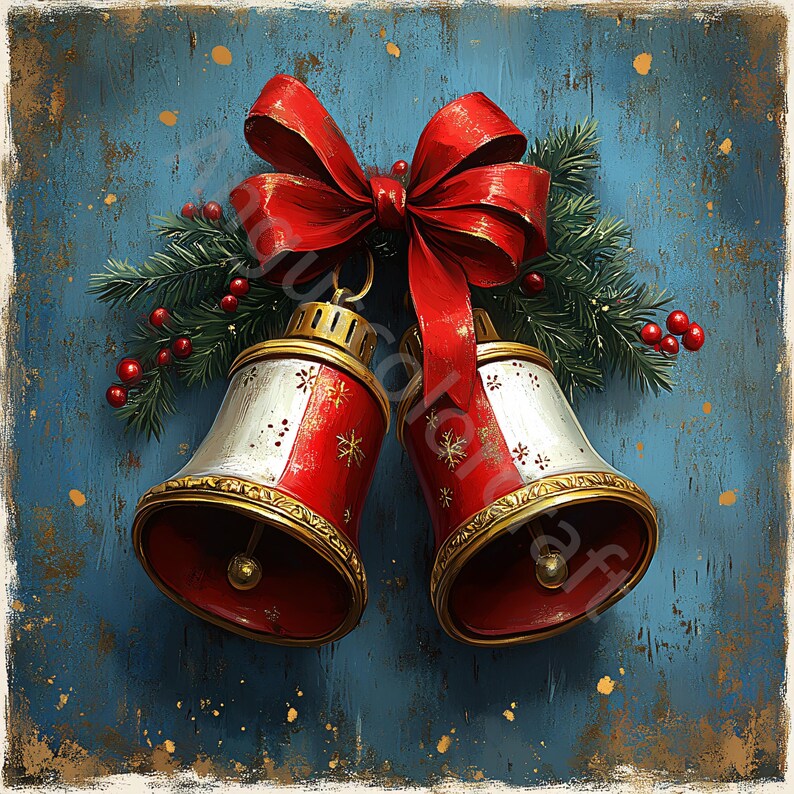 Vintage Christmas Bells Clipart Bundle 12 High Res Watercolor Jpgs ...