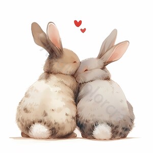 13 Cute Watercolor Couple Bunny Clipart Bundle, Rabbit With Heart ...