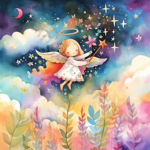 Whimsical Angel Clip Art 10 High Res Watercolor Clipart Jpgs, Junk ...