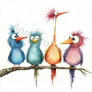 10 Funny Whimsical Birds Clipart, Cute Bird Clipart, High Quality Jpgs ...