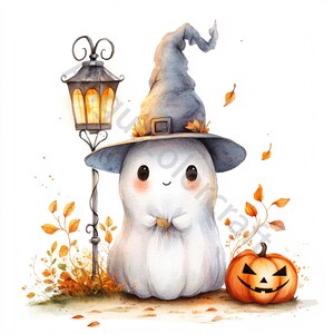 12 JPG Watercolor Halloween Ghost Clipart Bundle Cute Ghost Clipart ...