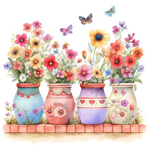 15 Cute Whimsical Flower Clipart, Row of Flowers Clipart, High Res JPG ...