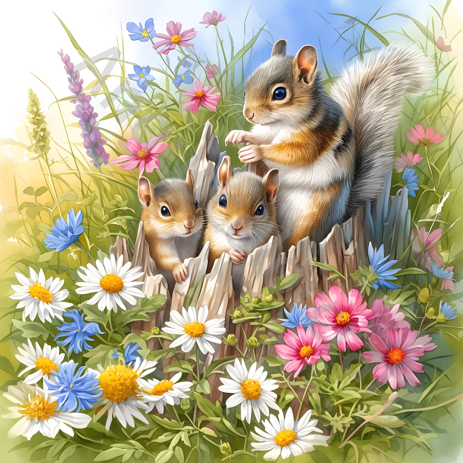 Meadow Mice Clip Art, Squirrels Family, 10 High Res Watercolor Clipart JPG, Junk Journaling ...