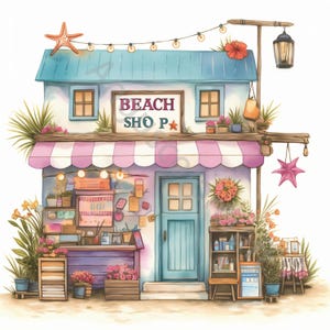 10 JPG Beach Shop Clip Art, Watercolor Clipart, Junk Journal, Scrapbook ...