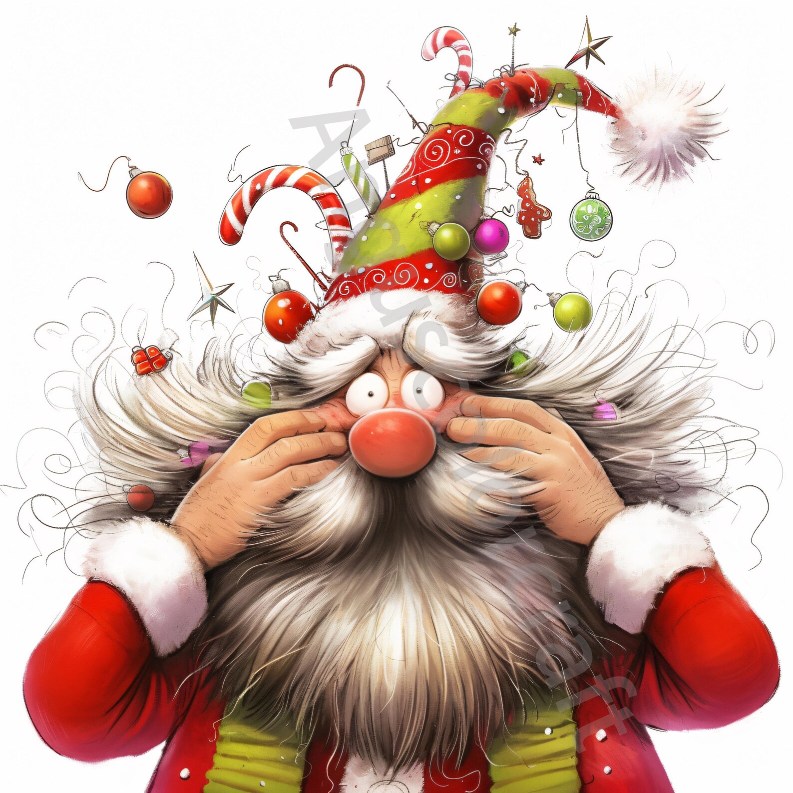 10 Quirky Busy Santa Clipart, Festive Santa, Commercial Use, Whimsical ...