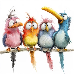 10 Funny Whimsical Birds Clipart, Cute Bird Clipart, High Quality Jpgs ...