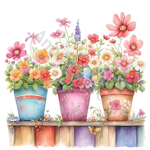 15 Cute Whimsical Flower Clipart, Row of Flowers Clipart, High Res JPG ...