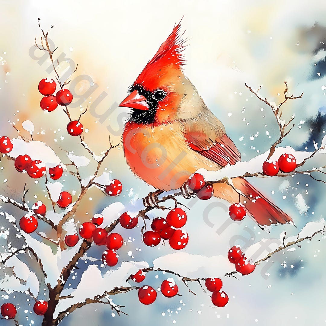 10 JPG Christmas Red Cardinal Clip Art, Watercolor Clipart, Junk ...