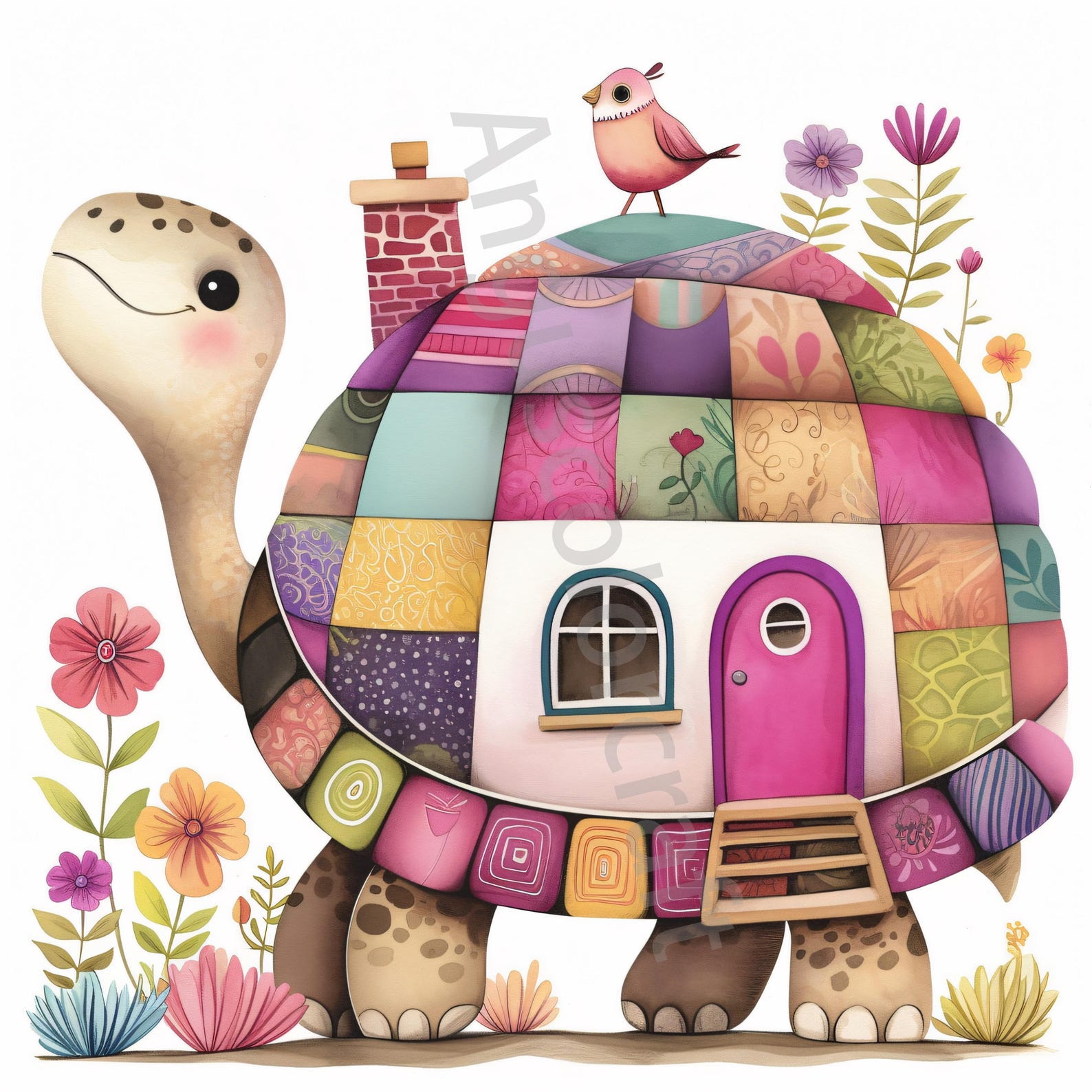 10 Quirky Turtle House Clip Art, Watercolor Clipart JPG, Junk ...