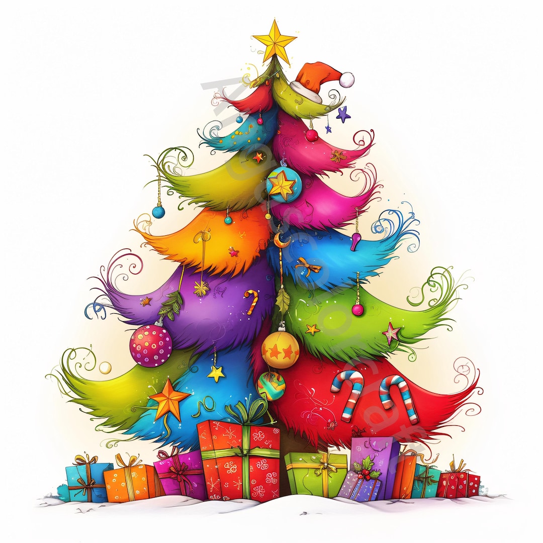 10 Whimsical Christmas Tree Clipart, Quirky Christmas Clipart, JPG ...