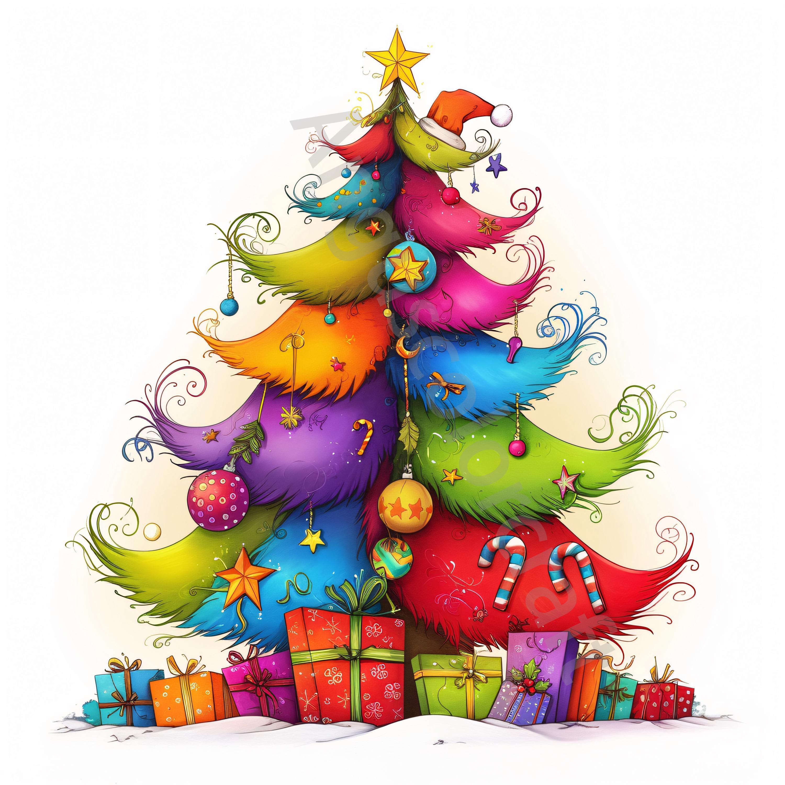 10 Whimsical Christmas Tree Clipart, Quirky Christmas Clipart, JPG ...