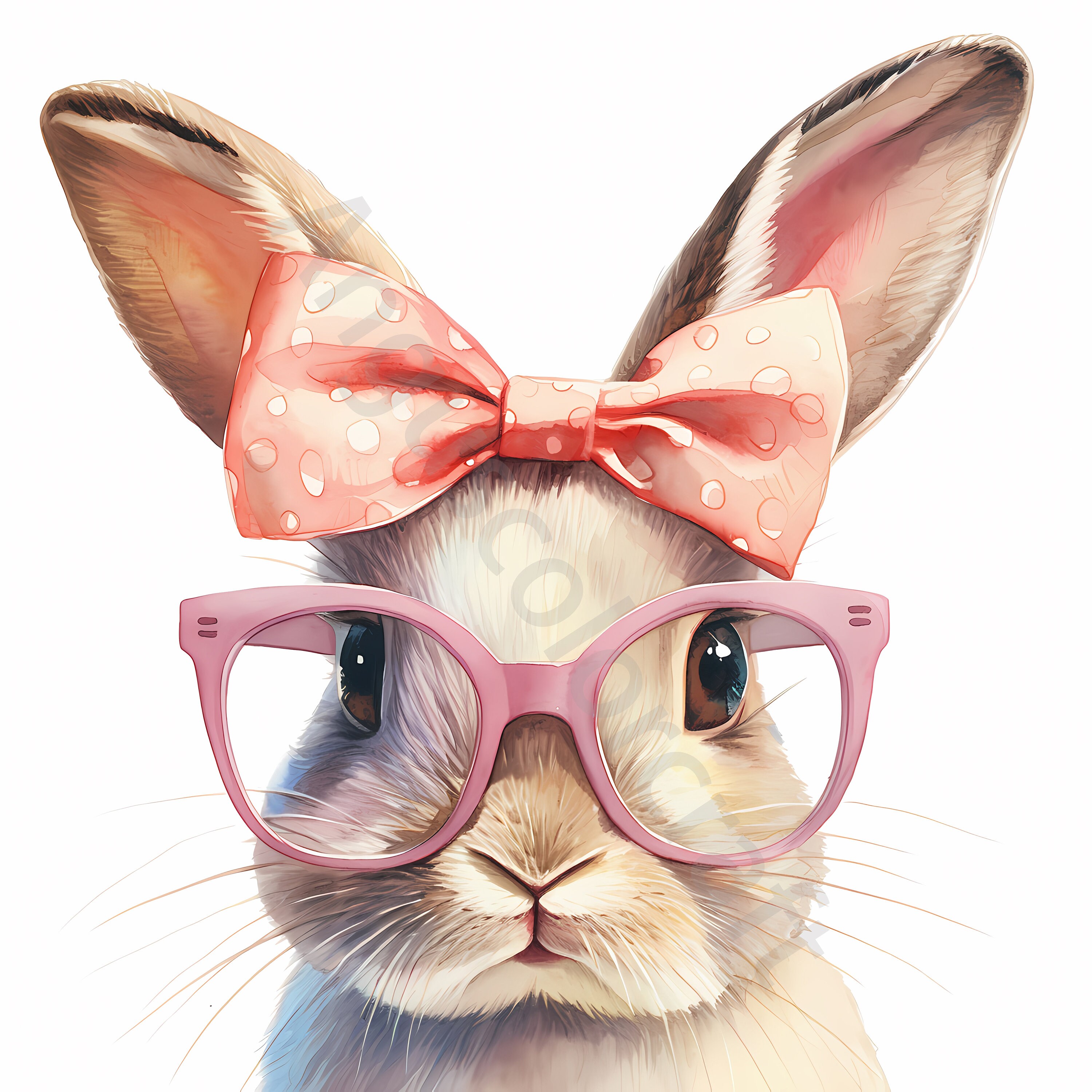 16 Cute Glasses Bunny Clipart, Rabbit Clipart, Printable Watercolor ...