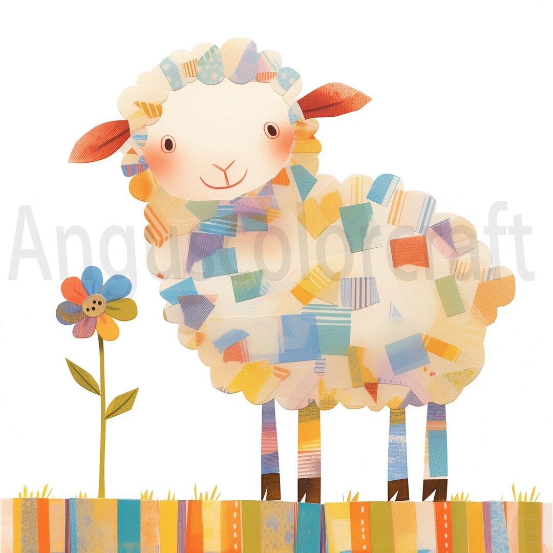 Collage-style Sheep Clipart Bundle - 20 High Quality Jpgs, Commercial ...