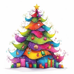 10 Whimsical Christmas Tree Clipart, Quirky Christmas Clipart, JPG ...