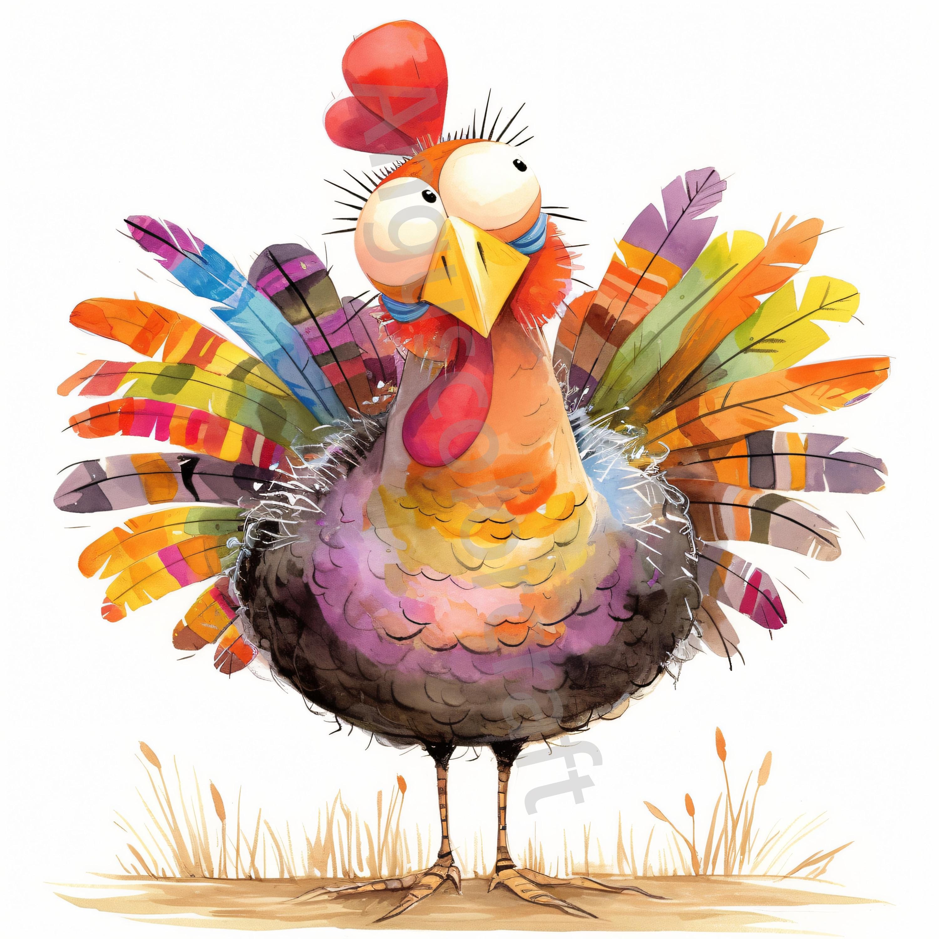 10 Quirky Funny Turkey Clip Art, Watercolor Clipart JPG, Junk ...