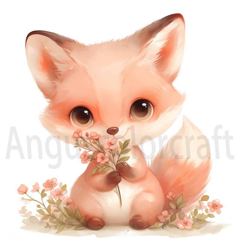 19 Cute Fox With Flower Clipart, Commercial Use, Whimsical Ephemera ...
