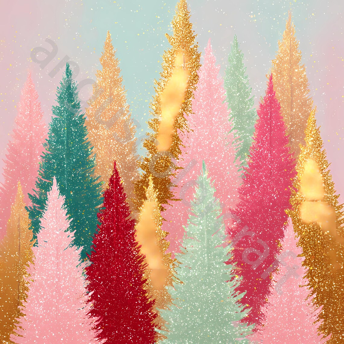 10 Magical Forest Clipart, Winter Trees Clipart, Christmas Card ...
