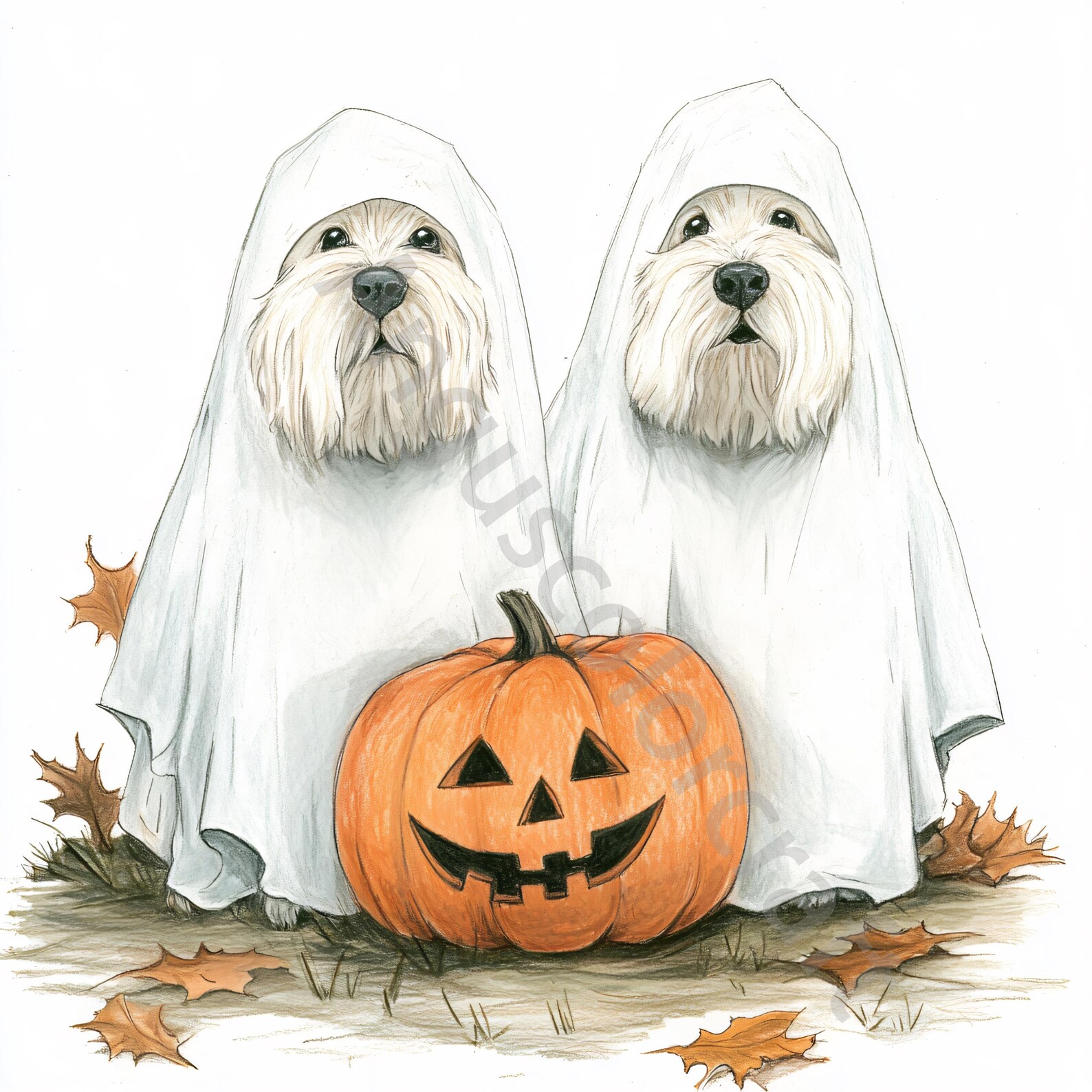 10 Jpgs Quirky Ghost Dog Clip Art Bundle, Halloween Clipart, Watercolor ...