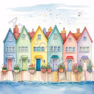 Whimsical Seaside Rainbow Cottages Clip Art Bundle 12 High Res ...
