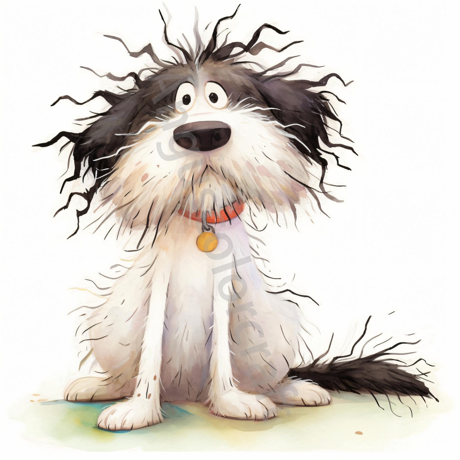 10 JPG Quirky Messy Hair Dog Clip Art, Watercolor Puppy, Junk ...