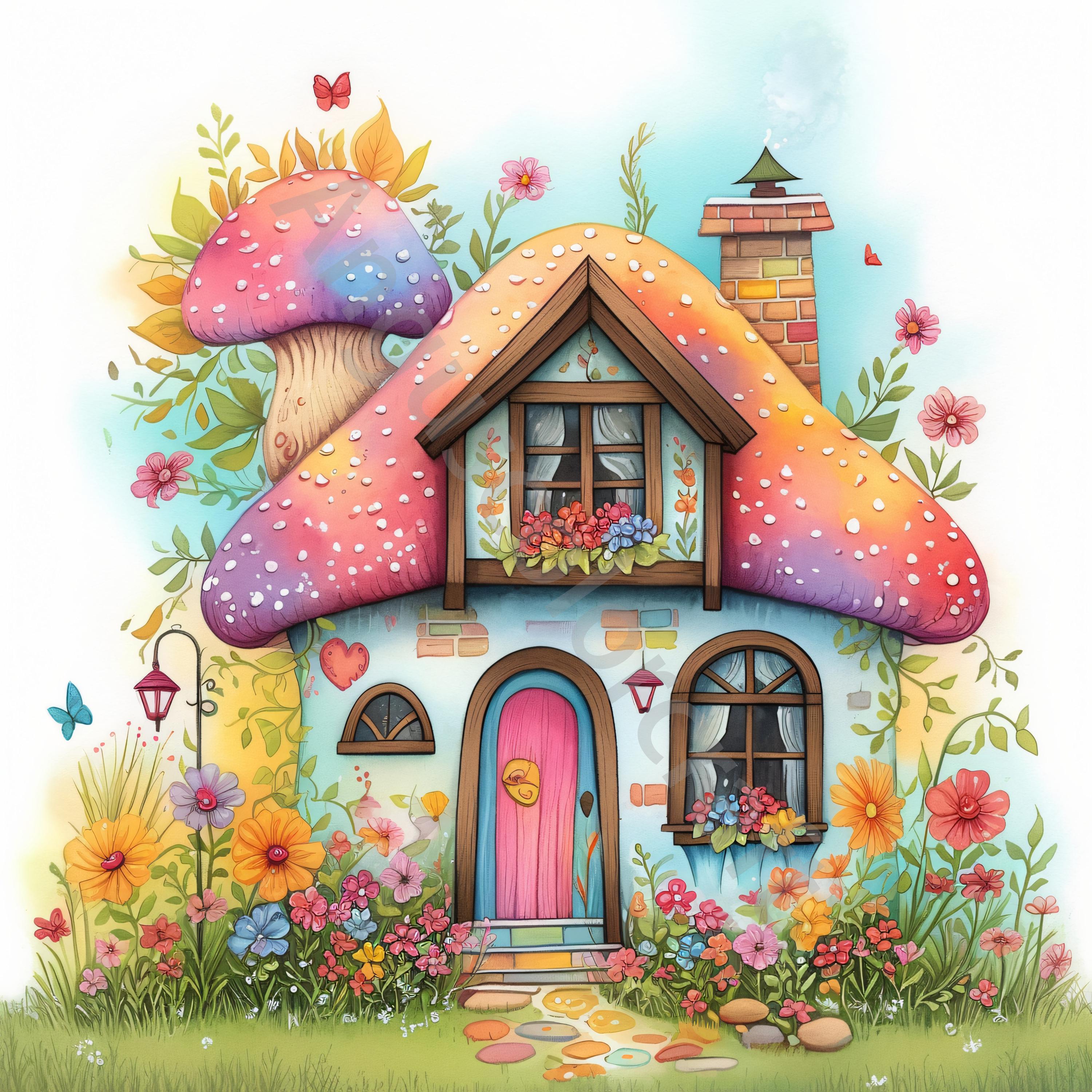 10 JPG Magic Fairy House Clip Art, Watercolor Clipart, Junk Journal ...