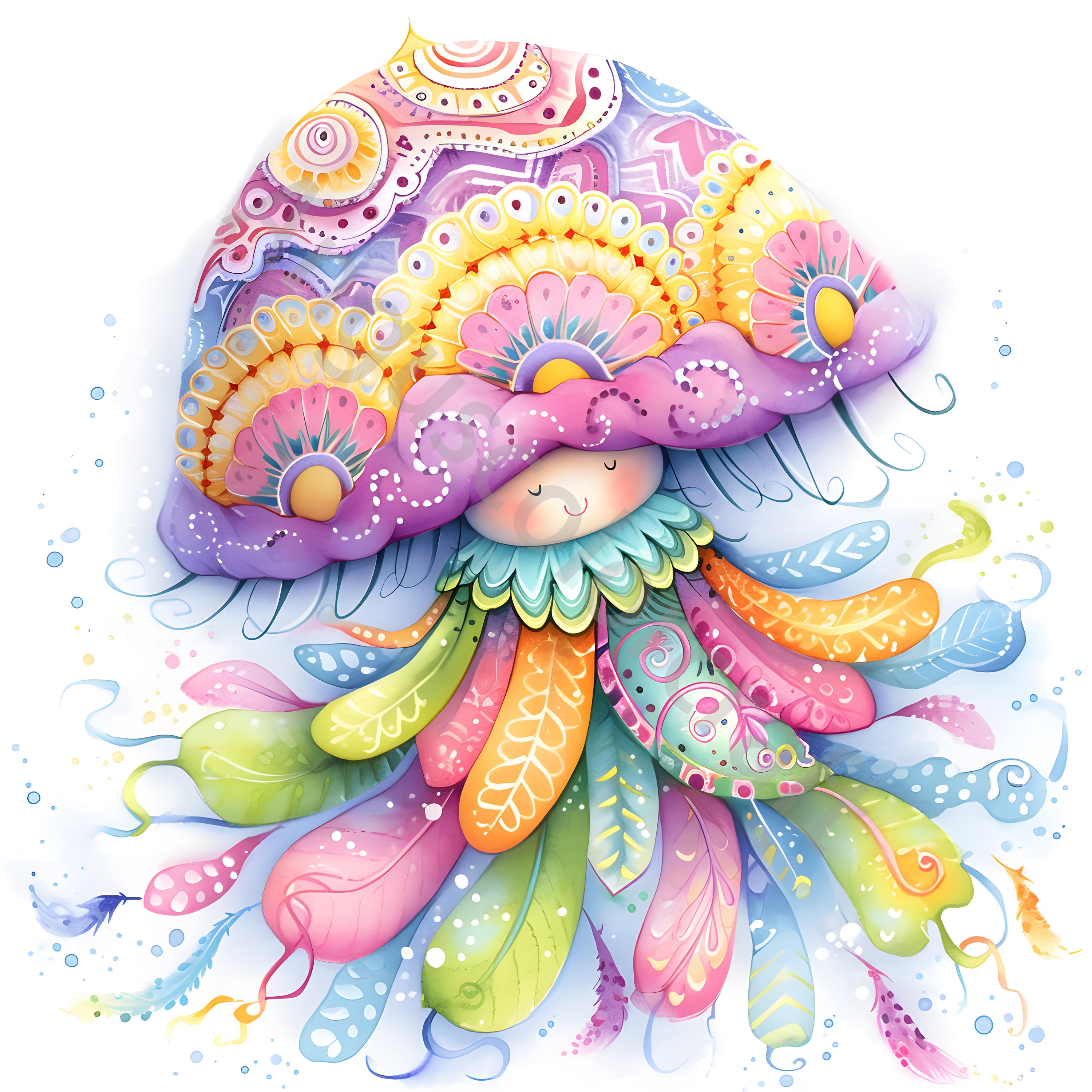 Whimsical Cute Jellyfish Clipart | Jellyfish Cli Part Bundle | 13 High ...