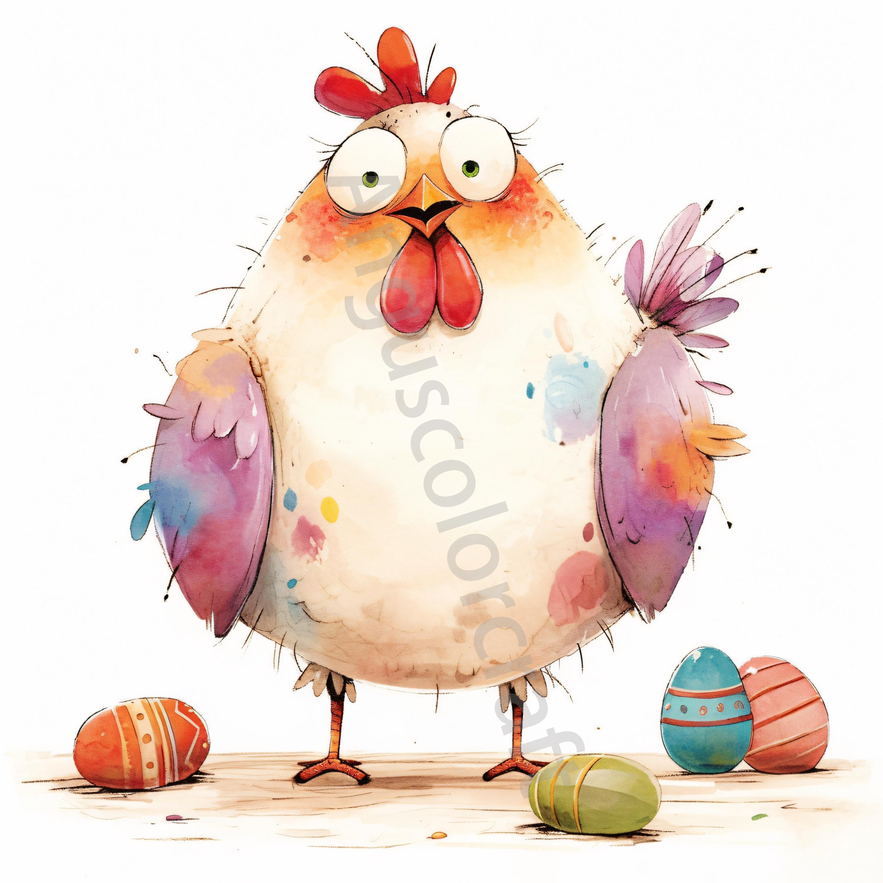 10 Quirky Easter Chick Clip Art, Watercolor Clipart JPG, Junk Journal ...