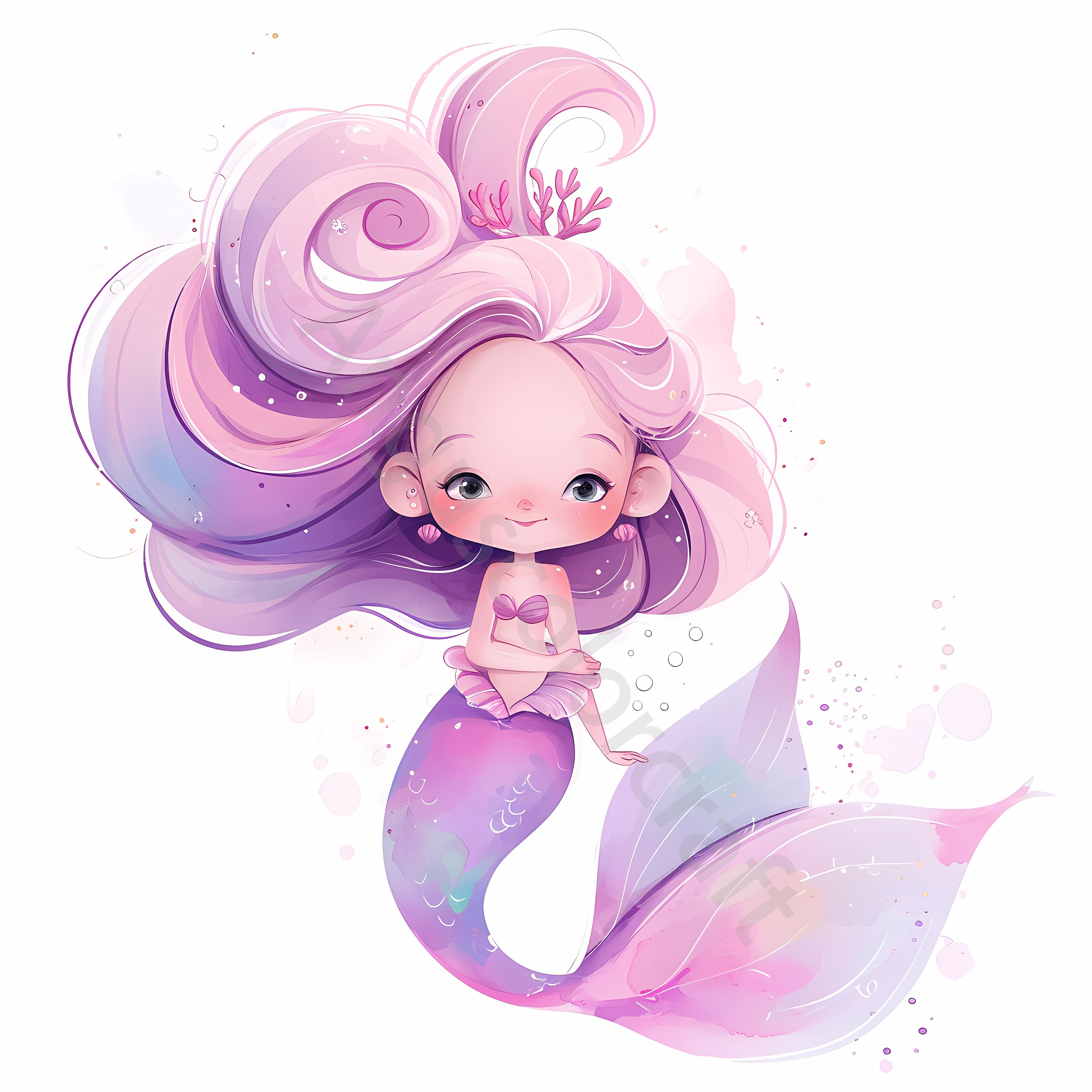 13 Watercolor Mermaid Clipart, Cute Mermaid, Printable Watercolor ...