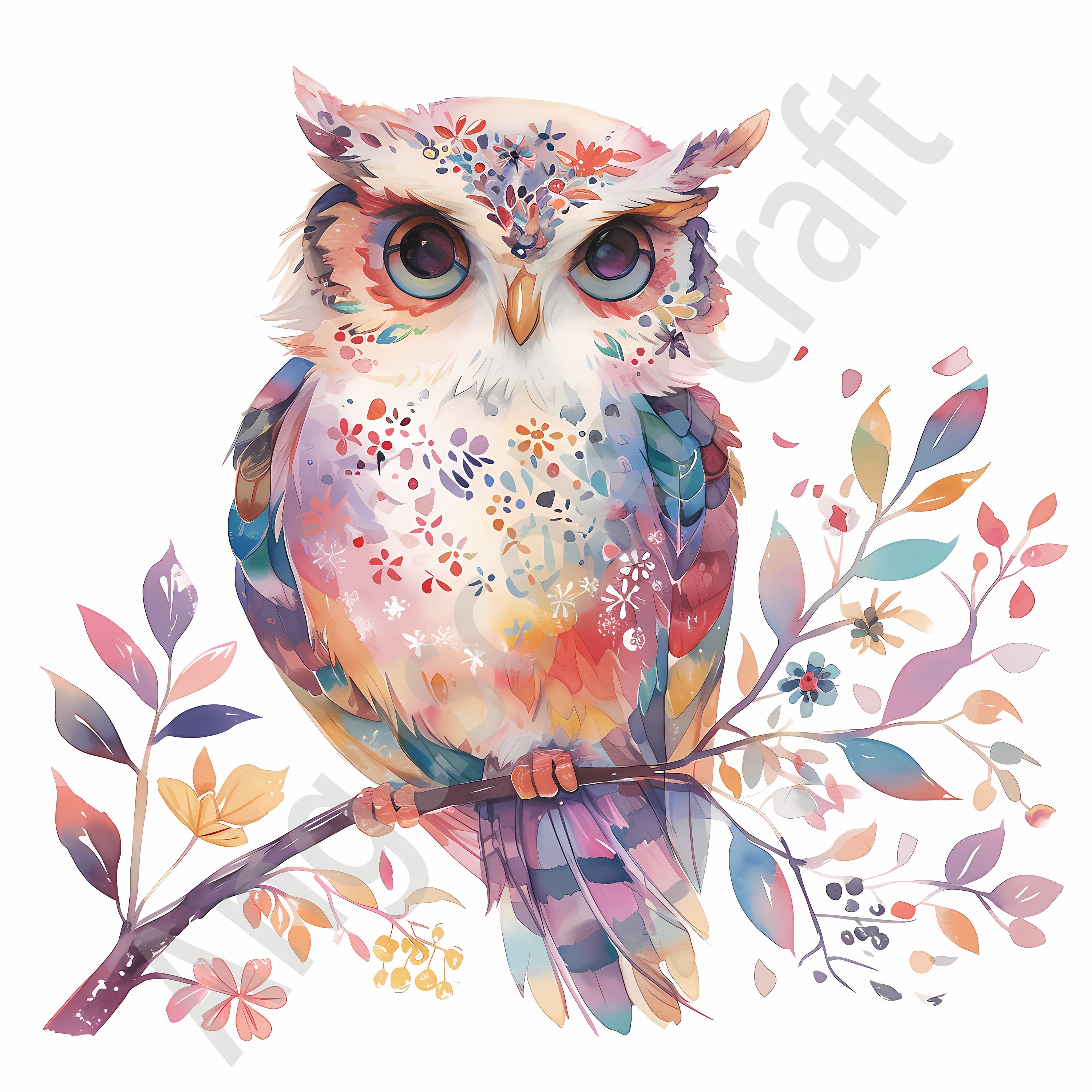 18 Watercolor Boho Owl Clipart, JPG Instant Download File, Digital ...