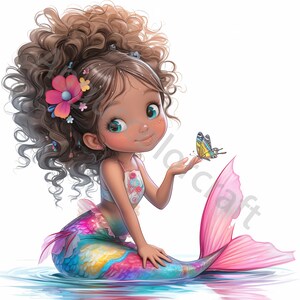 11 JPG Quirky Black Mermaid Clipart, Commercial Use, Whimsical Ephemera ...