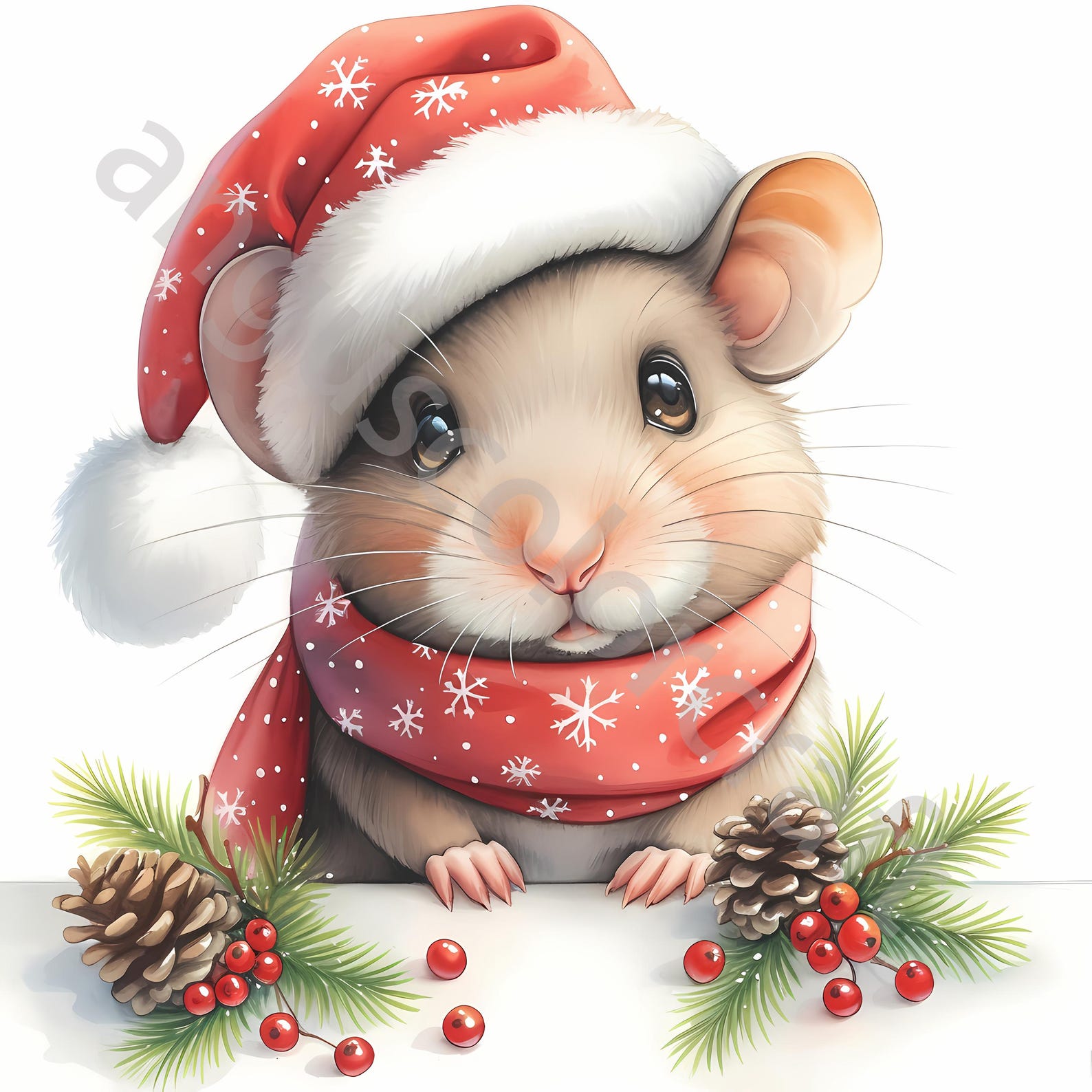 Christmas Mouse Clip Art, Watercolor Clipart, 10 Jpgs, Scrapbook, Card ...