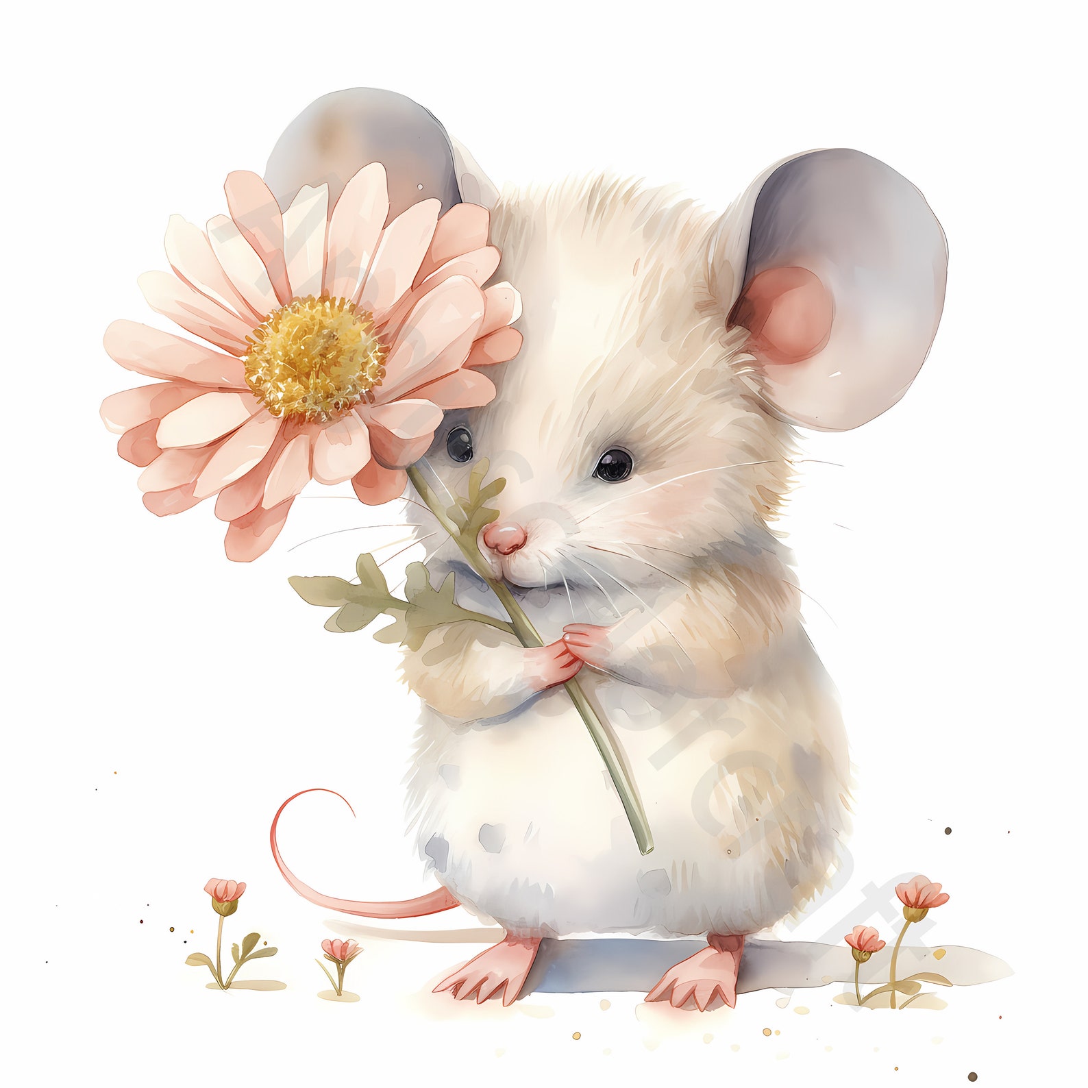 Watercolor Mouse and Flower Clipart 20 High Quality Jpgs, Digital Paper ...
