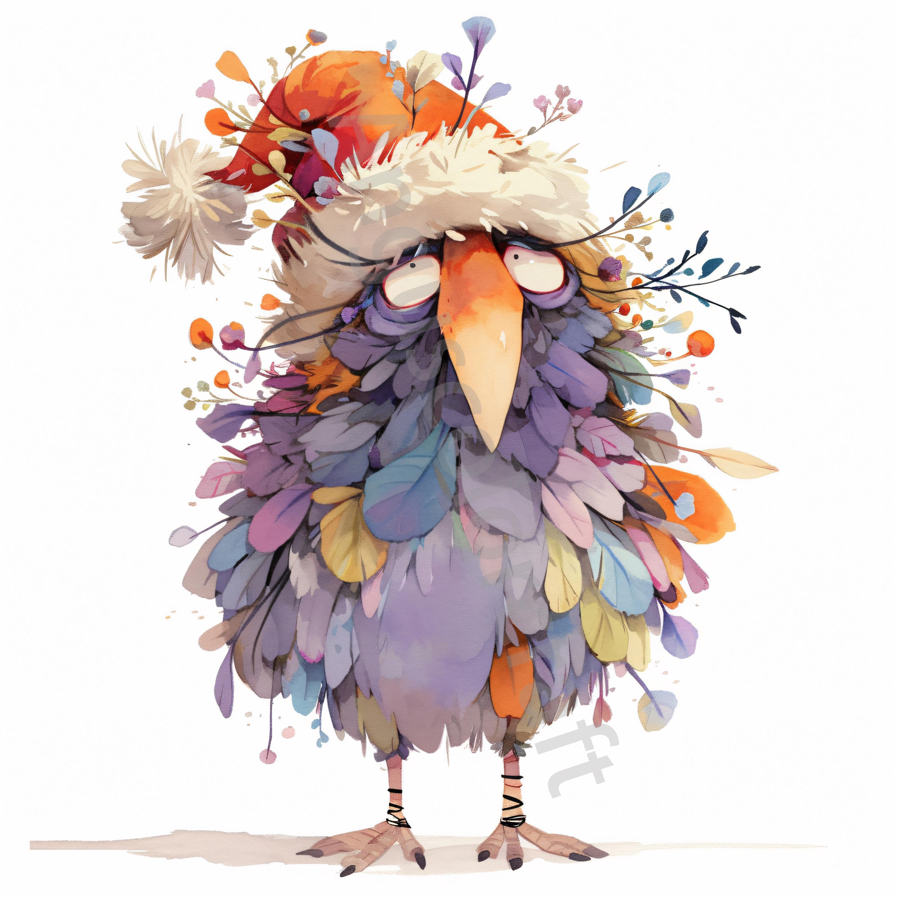 12 Whimsical Christmas Birds Clipart, Funny Birds, Digital Clipart ...