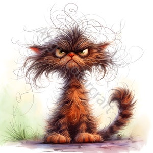 Frazzled Cat Clip Art 15 High Res Watercolor Jpgs for Junk Journaling ...