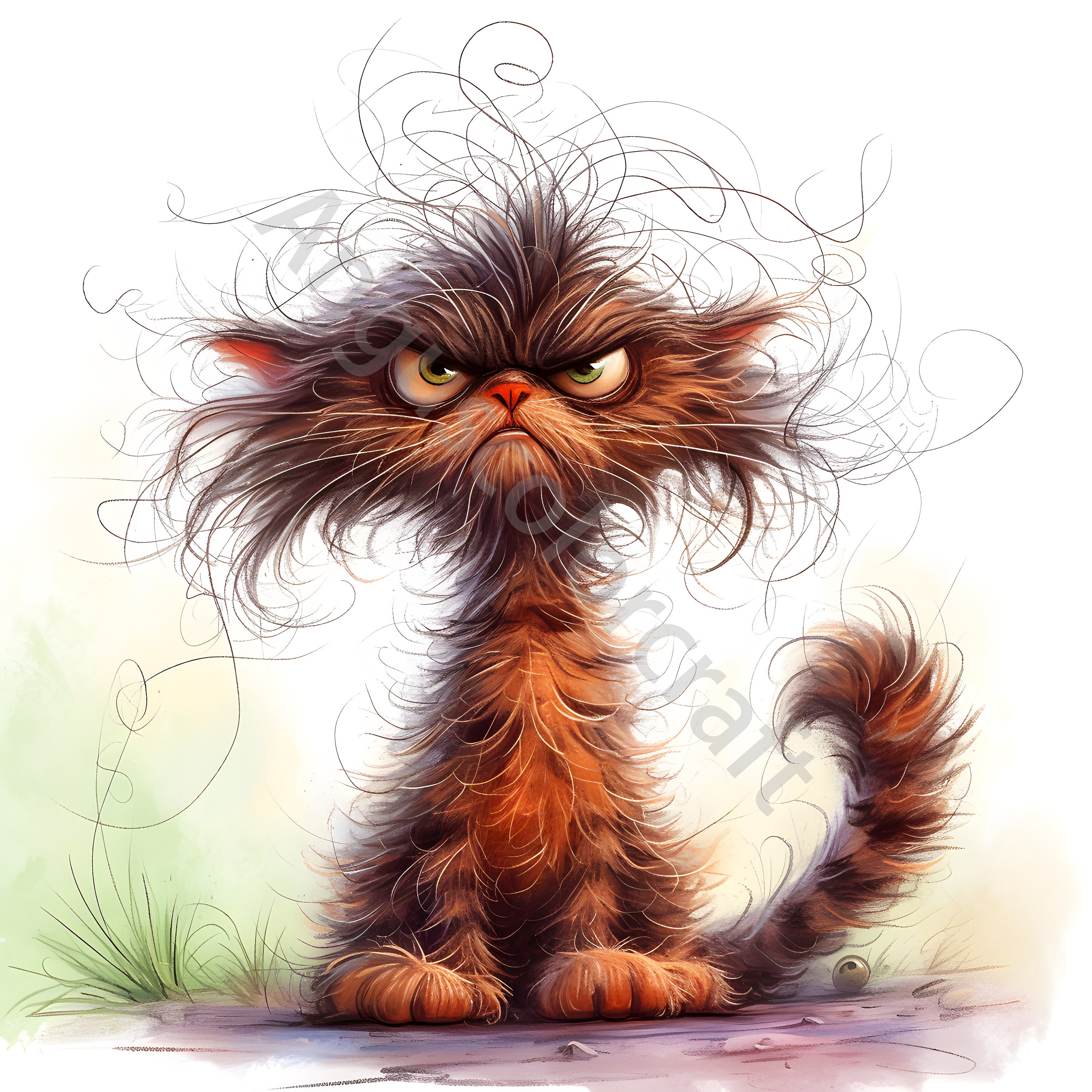 Frazzled Cat Clip Art 15 High Res Watercolor Jpgs for Junk Journaling ...