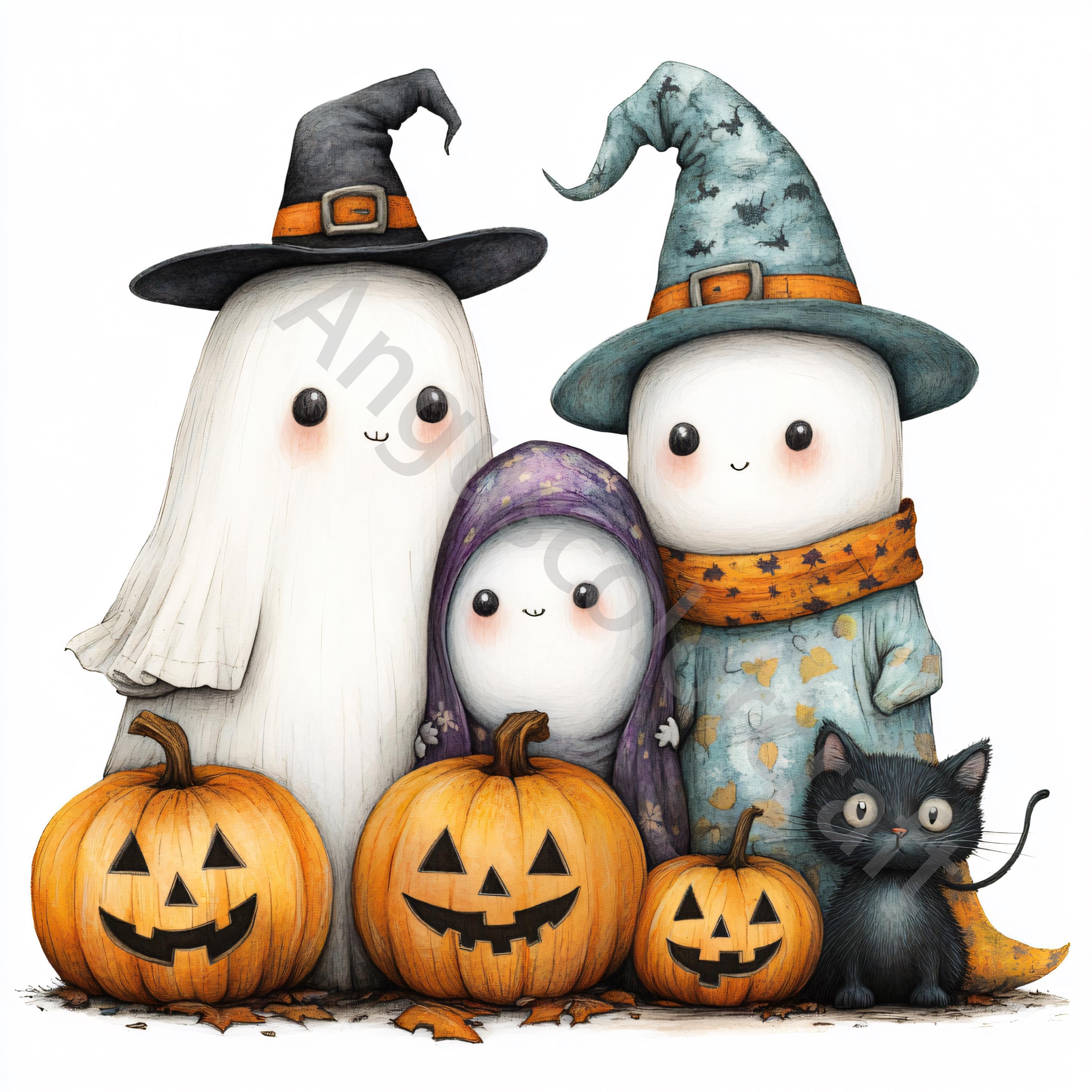 10 JPG Watercolor Halloween Family Ghost Clipart Bundle Cute Ghost Cute ...