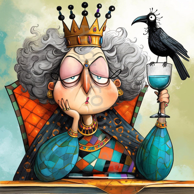 Quirky Queen Clip Art, Watercolor Style, Fantasy Design (10jpgs ...