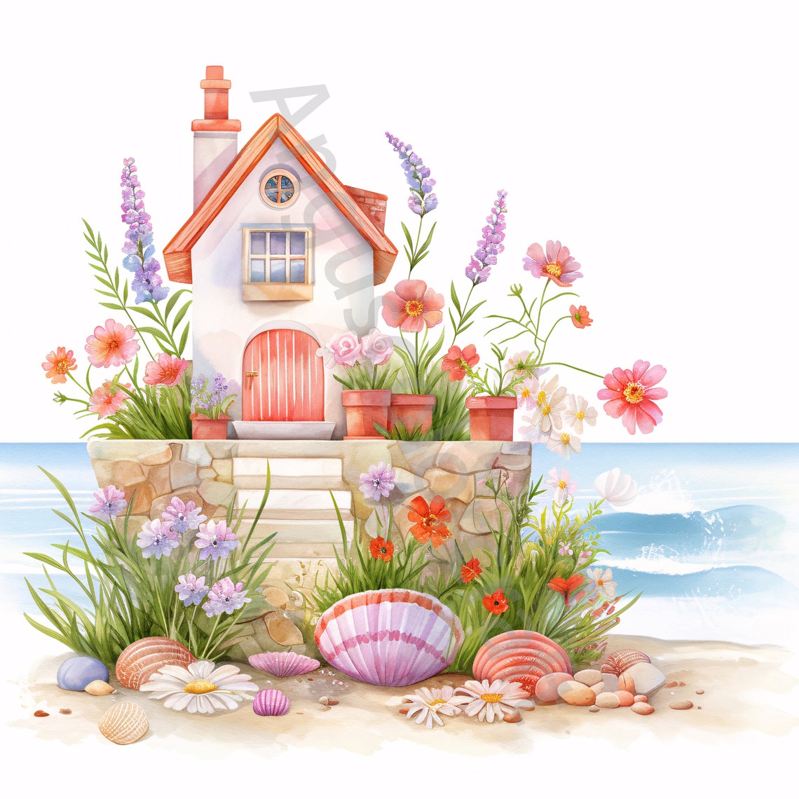 10 JPG Whimsical Seascape Cottage Images Digital Art Printable Kit ...