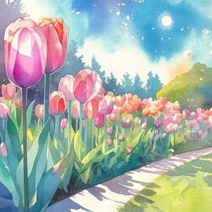 Tulip Garden Clip Art Bundle 10 High Res Watercolor Flowers Clipart ...