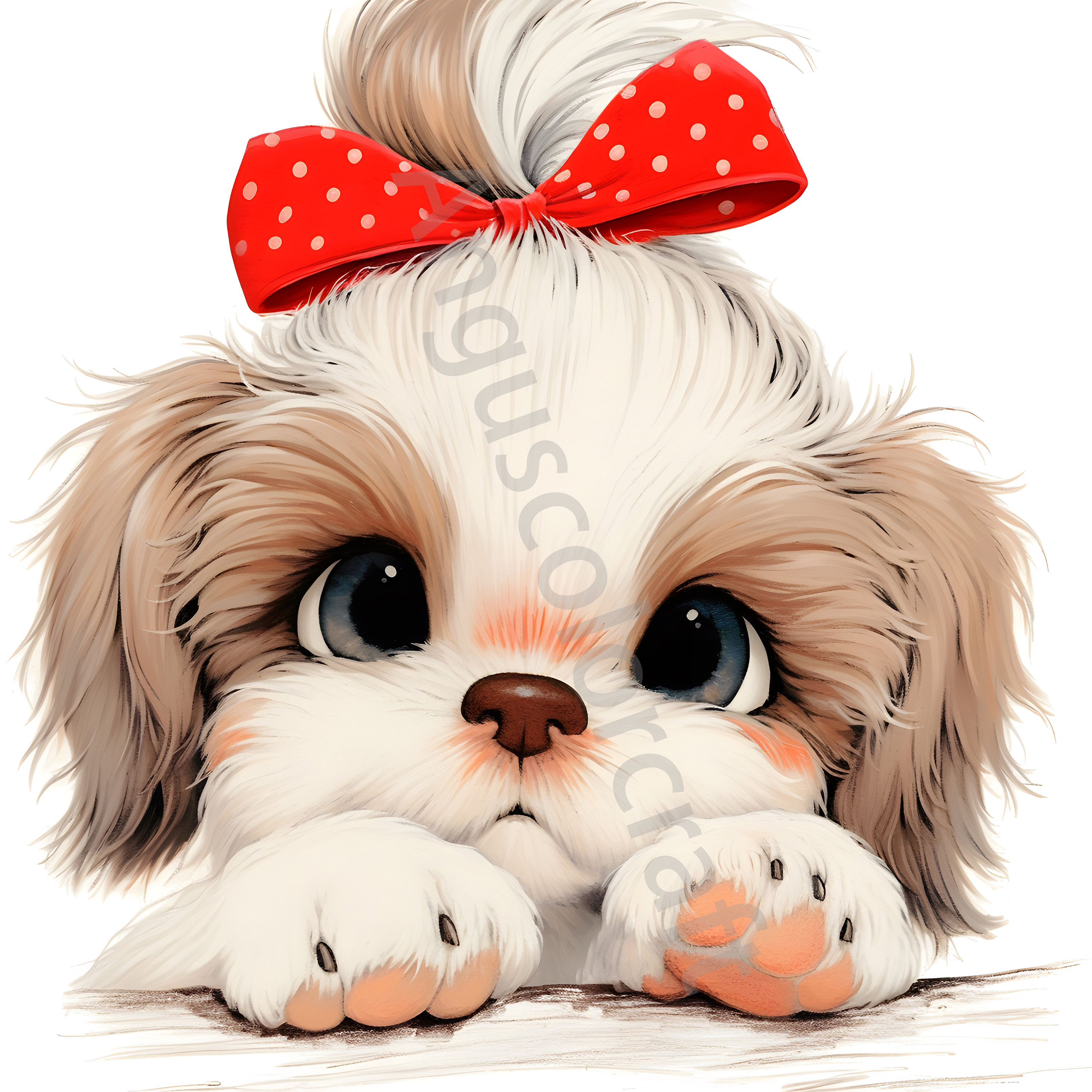 13 Puppy With Bow Clipart, Commercial Use, Whimsical Ephemera ...