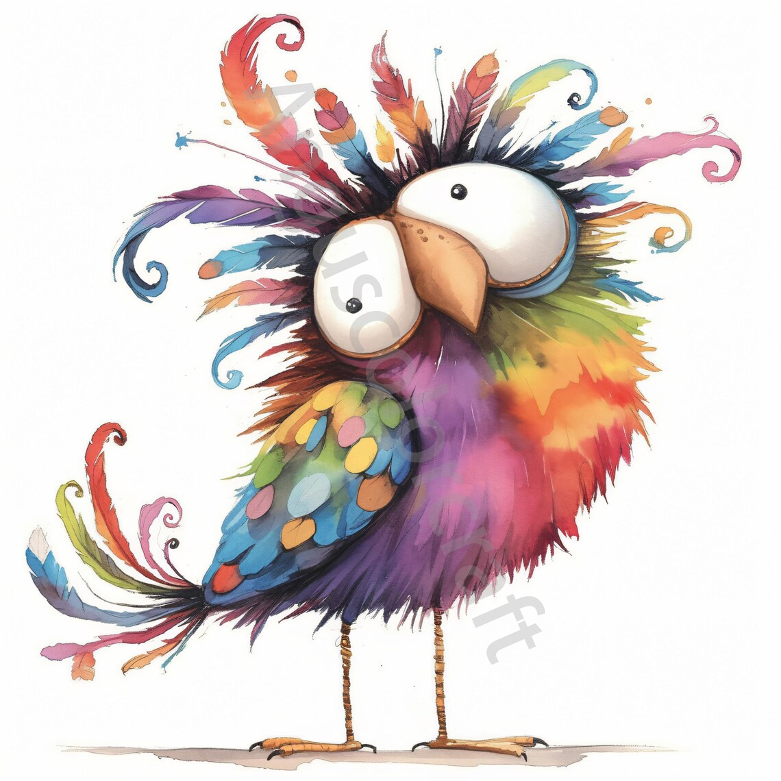 10 JPG Quirky Frazzled Bird Clip Art, Watercolor Clipart, Junk ...