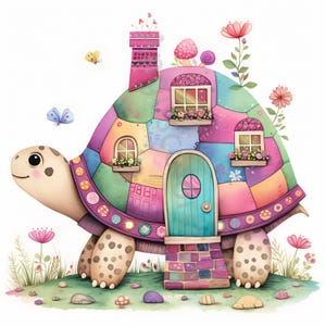 10 Quirky Turtle House Clip Art, Watercolor Clipart JPG, Junk ...