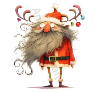12 Quirky Santa Clipart, Funny Santa Clipart, Commercial Use, Whimsical ...