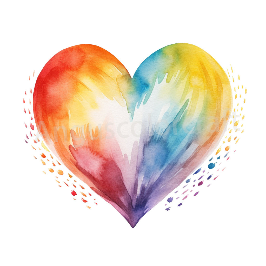 Watercolor Heart With Dual Rainbows, Whimsical, Clipart -16 High ...
